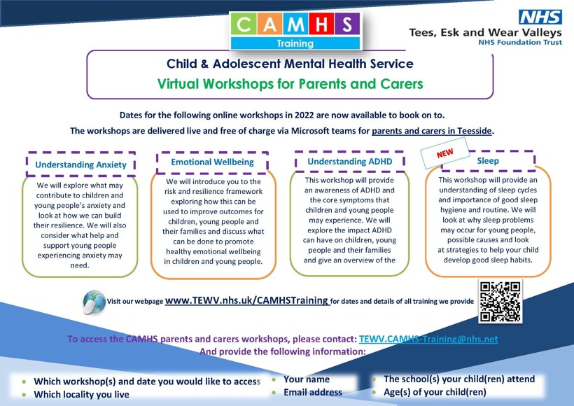 CAMHS Parents and Carers Workshop - Latest News - Northfield School ...
